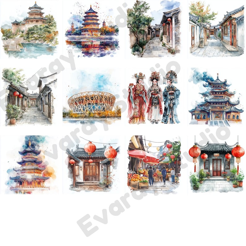 Beijing Watercolor Clipart Collection: China PNG Graphics (digital ...