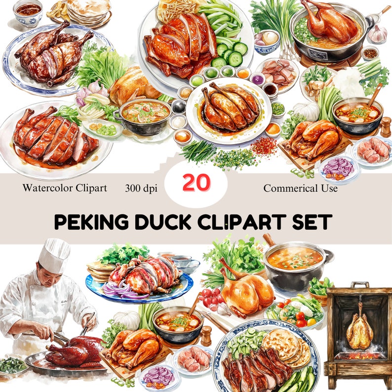Peking Duck Watercolor Clipart Set | 20 PNG Images | Chinese Cuisine ...