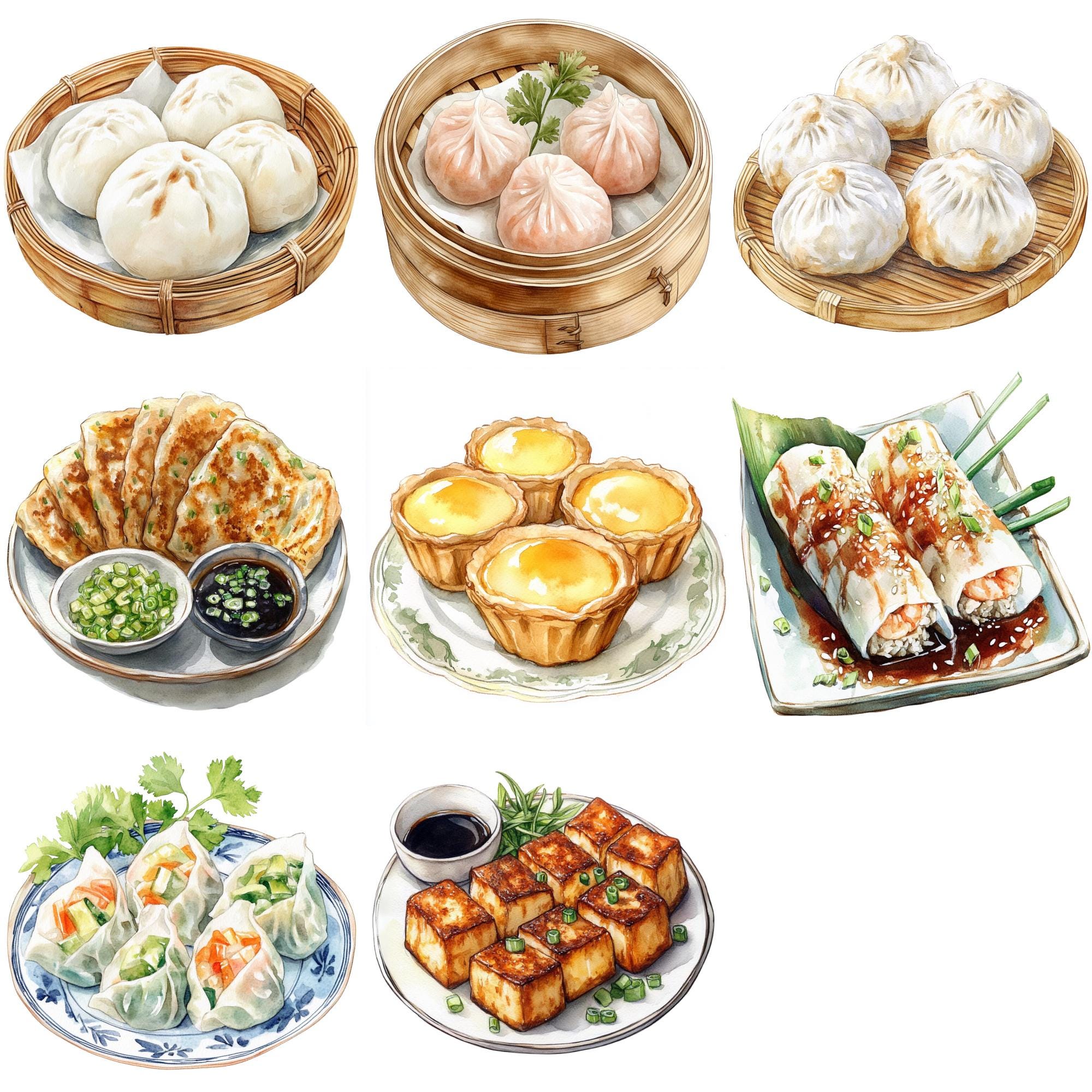 Chinese Dim Sum Clipart Set | 18 PNG Images | Asian Cuisine Art | Food ...