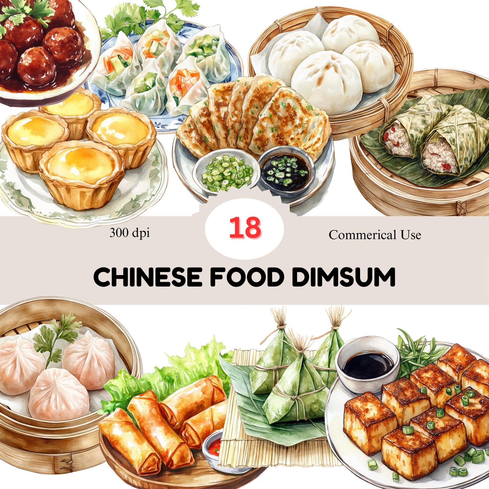 Chinese Dim Sum Clipart Set | 18 PNG Images | Asian Cuisine Art | Food ...