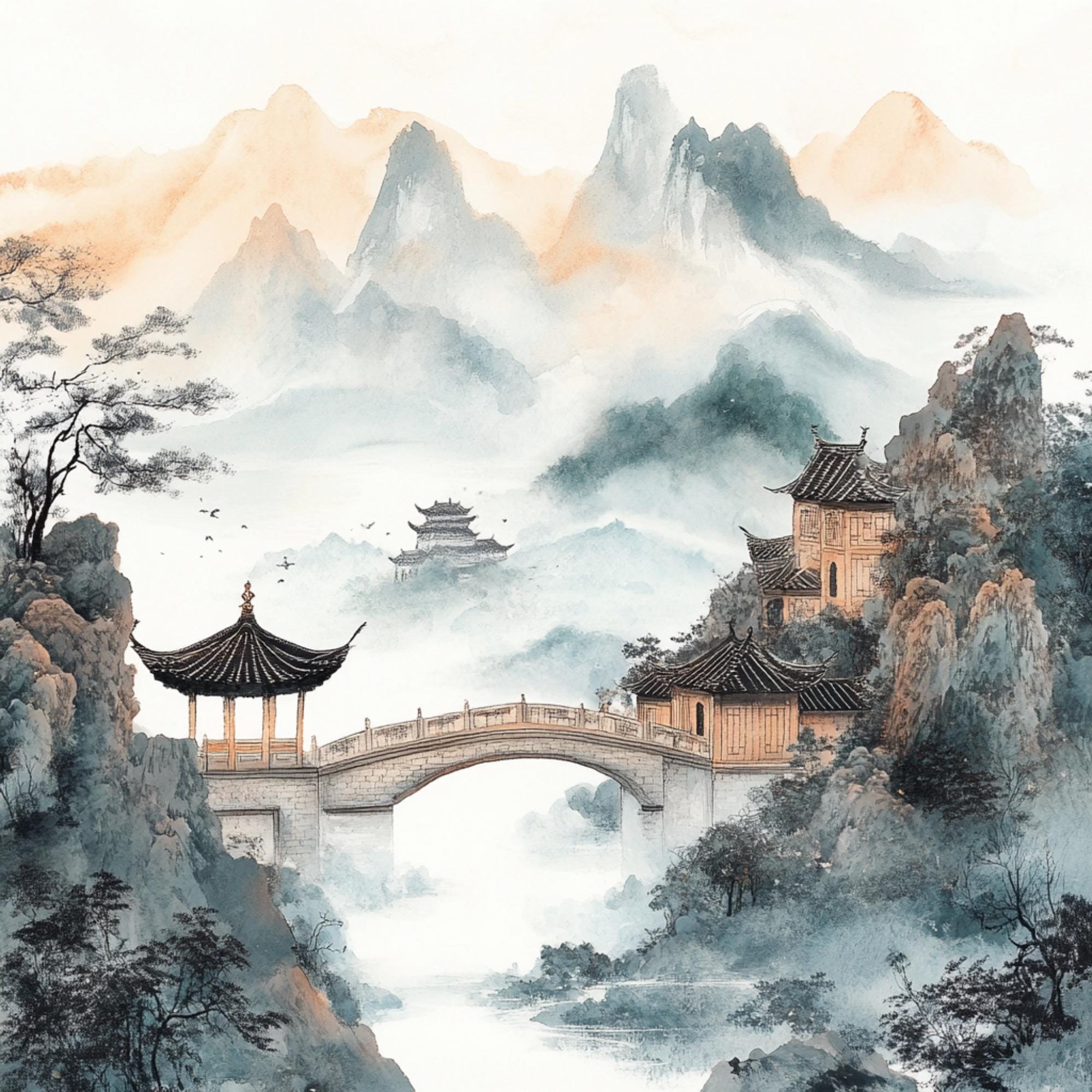 Chinese Landscape Watercolor Clipart Set: 30 Scenic PNG Images (digital ...