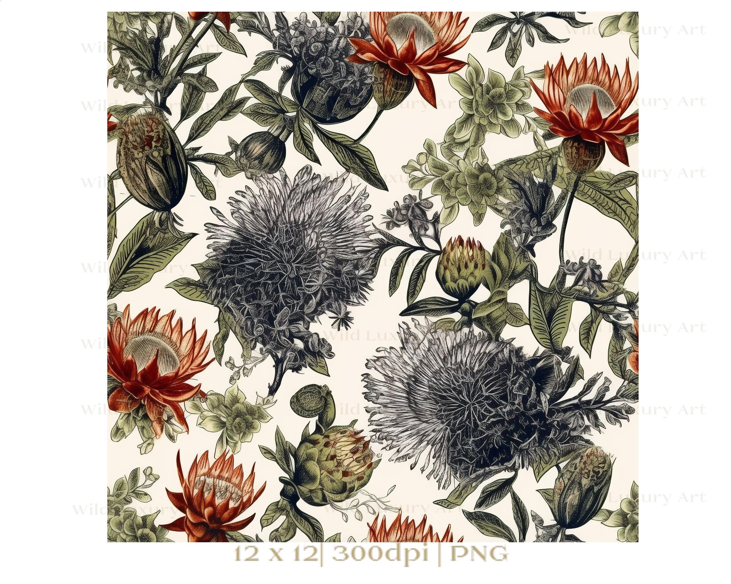 Seamless Vintage African Wild Roses Pattern Digital File - Etsy