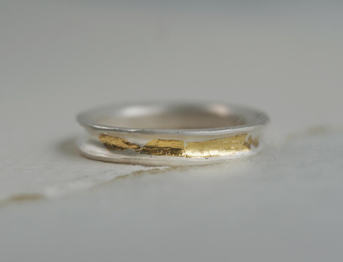 24k Gold Keumboo & Silver Ring, Wedding Band, Handmade Organic Band ...