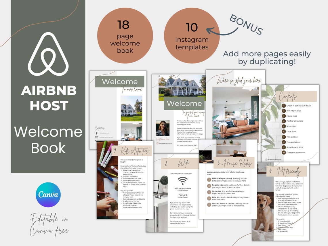 Airbnb Host Welcome Book Template Fully Editable, Vacation Rental ...