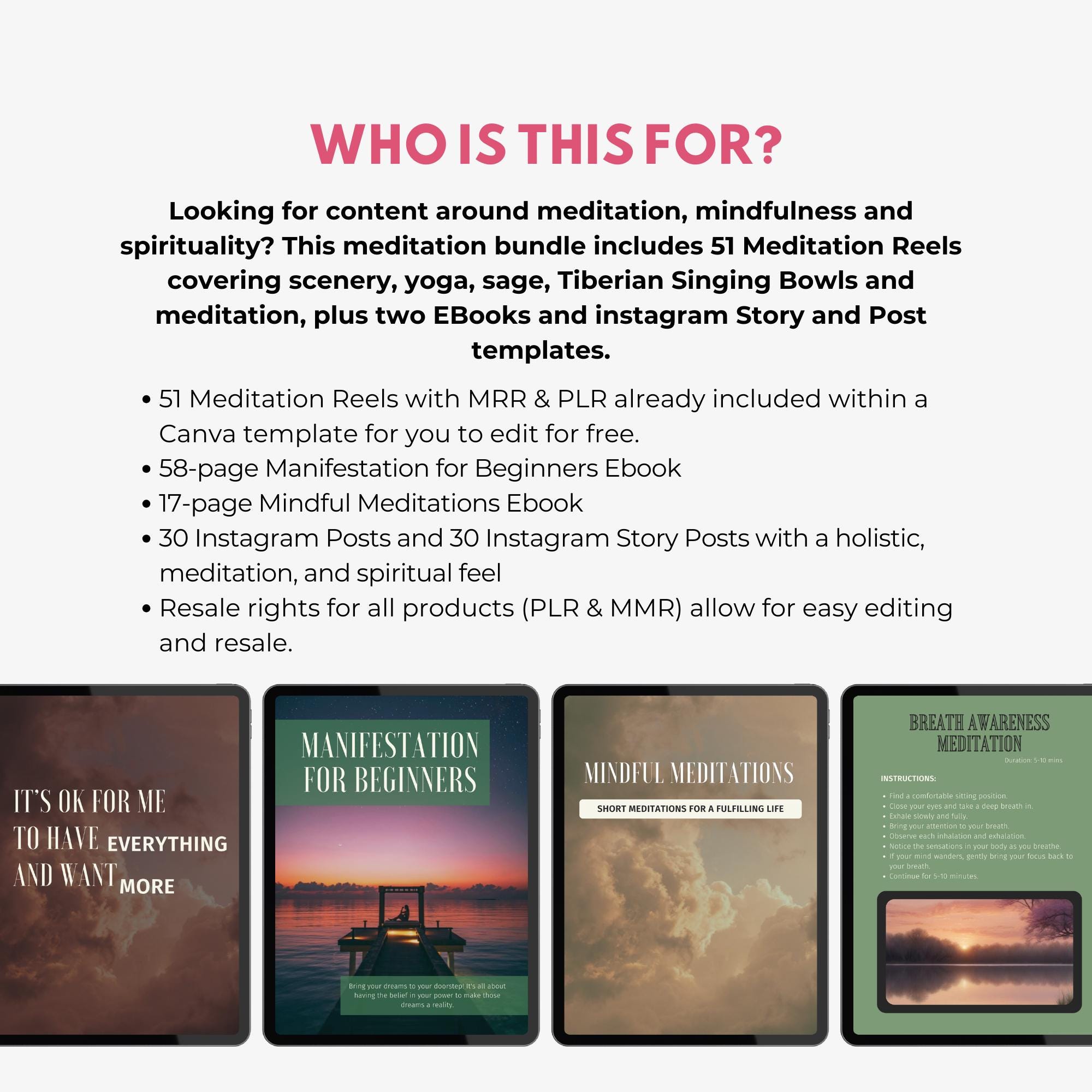 Meditation Manifestation Bundle With PLR MRR. Meditation Reels ...