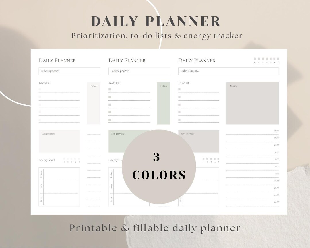 Daily Planner Printable: Minimalist Productivity, To-do List, Meal Plan ...