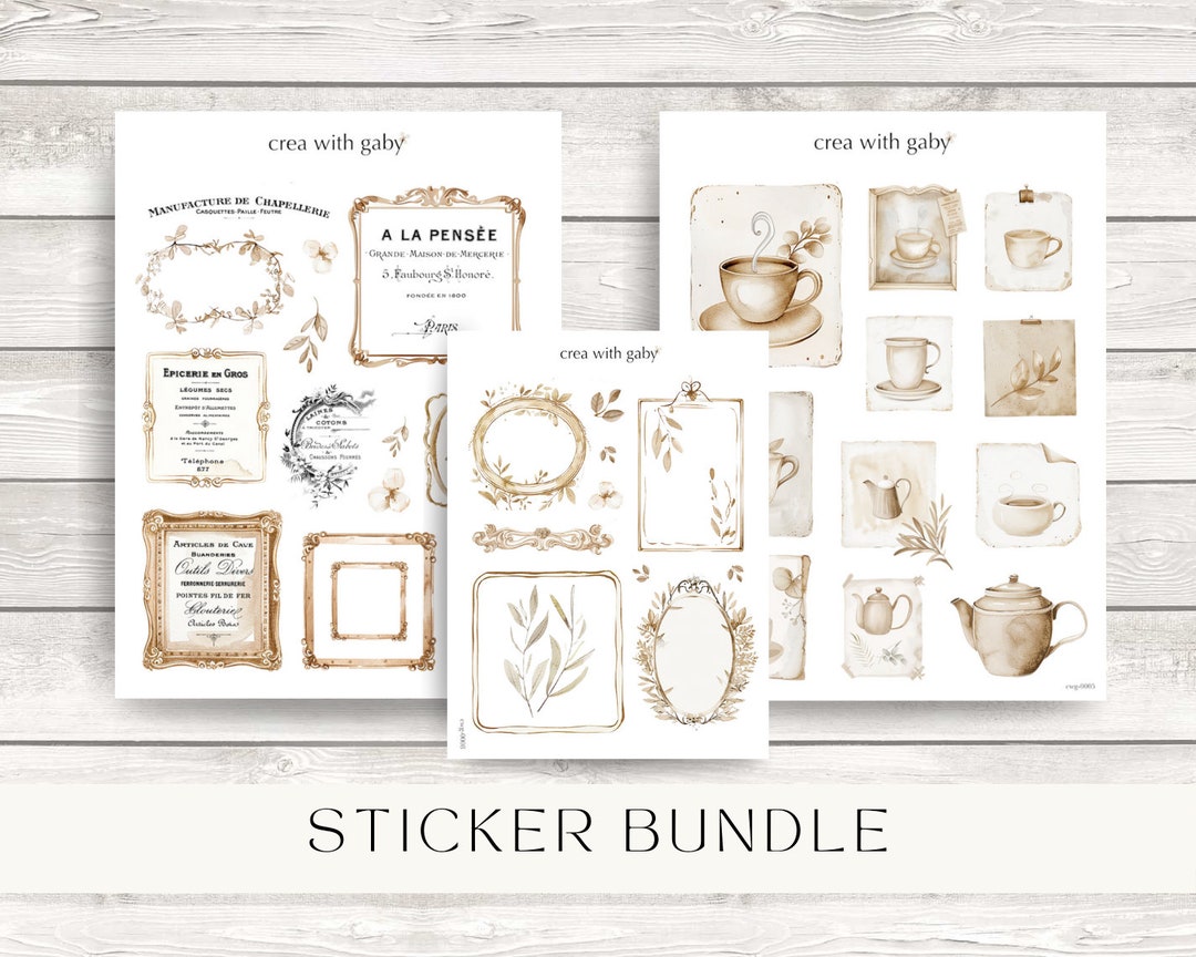 Vintage Aesthetic Sticker Bundle. Vintage Frames, Labels and Portrait ...