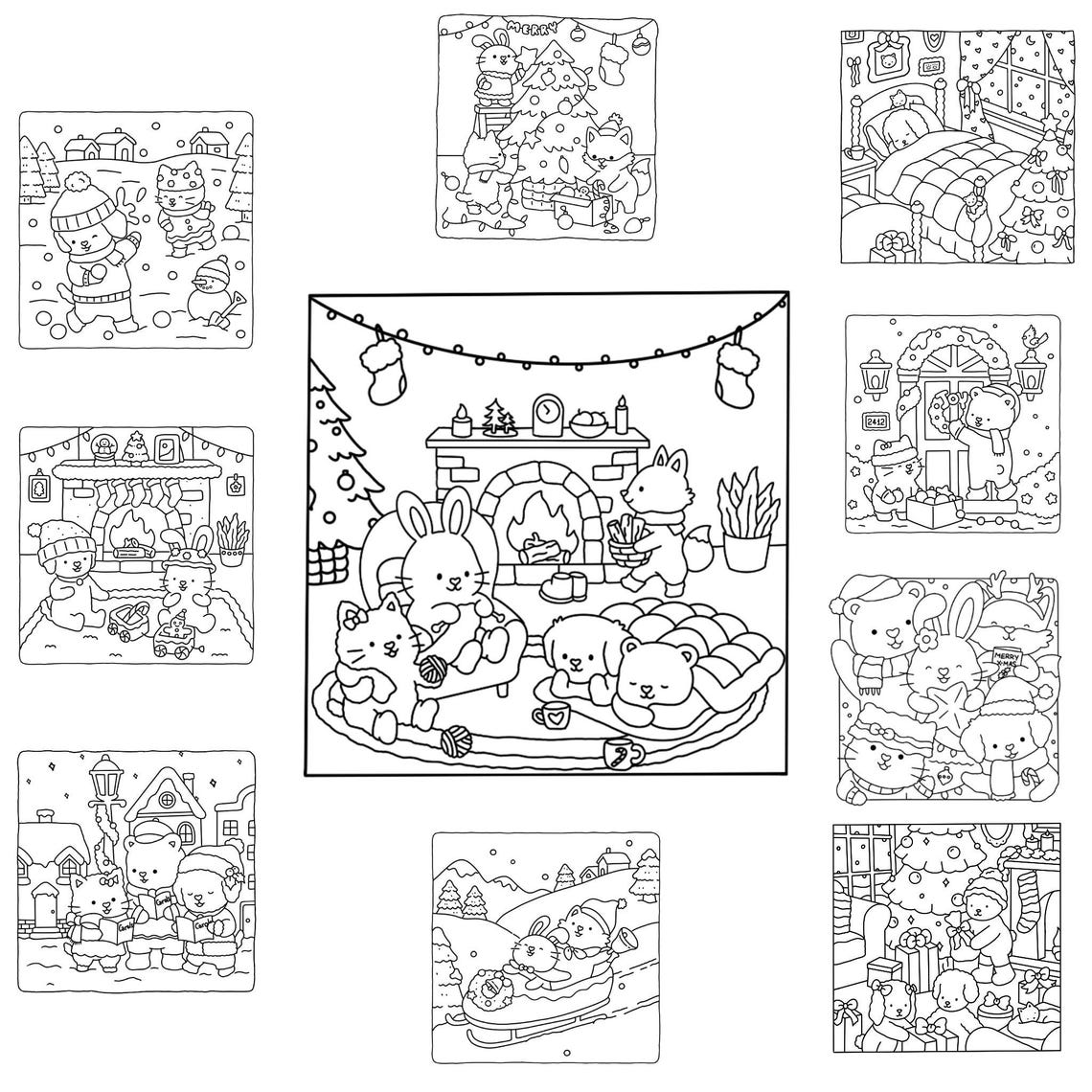 10 Festive Colouring Pages, Christmas Colouring Book Images, Fuzzy ...