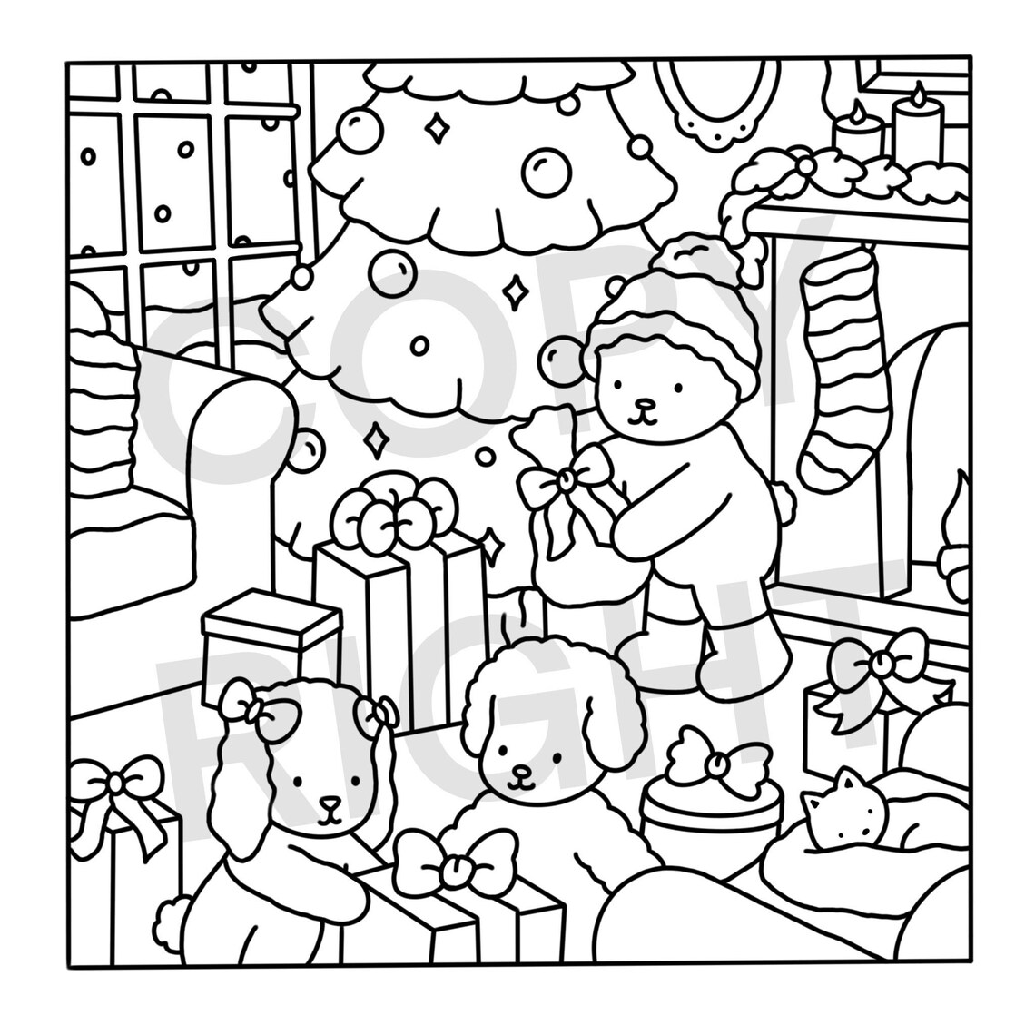 Fuzzy Hygge Christmas Festive Presents Colouring Page Image Digital Art ...