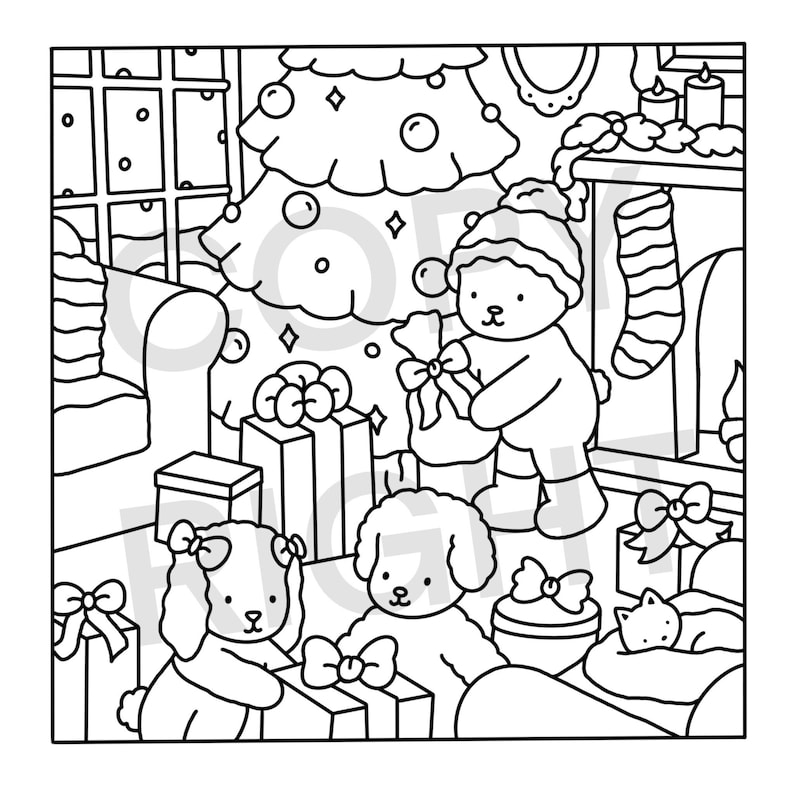 Fuzzy Hygge Christmas Festive Presents Colouring Page Image Digital Art ...