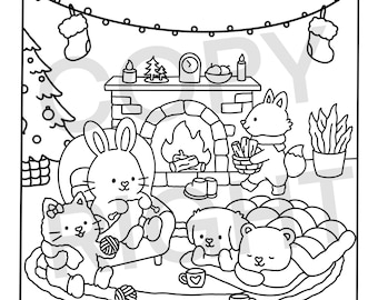 Fuzzy Hygge Christmas Festive Sleeping Dog Colouring Page Image Digital ...