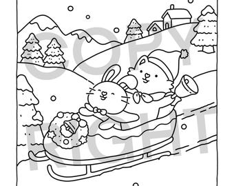 Fuzzy Hygge Christmas Festive Sleeping Dog Colouring Page Image Digital ...