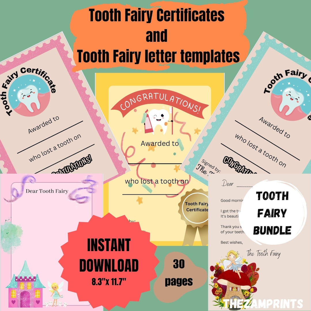 Printable Tooth Fairy Certificates and Letter Templates for Boys and ...