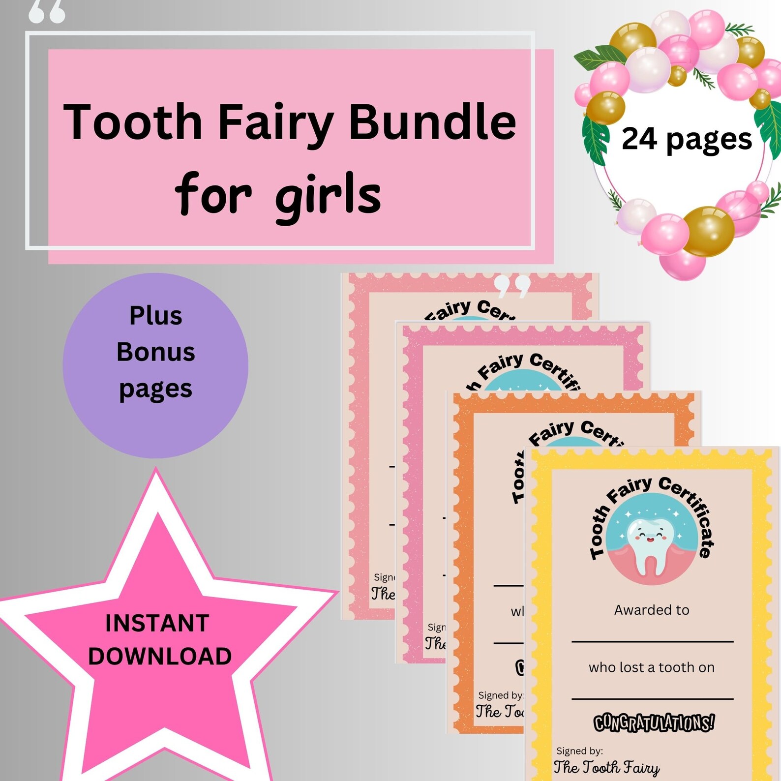 Tooth Fairy Bundle for Girls | Tooth Fairy Certificates | Letter From ...