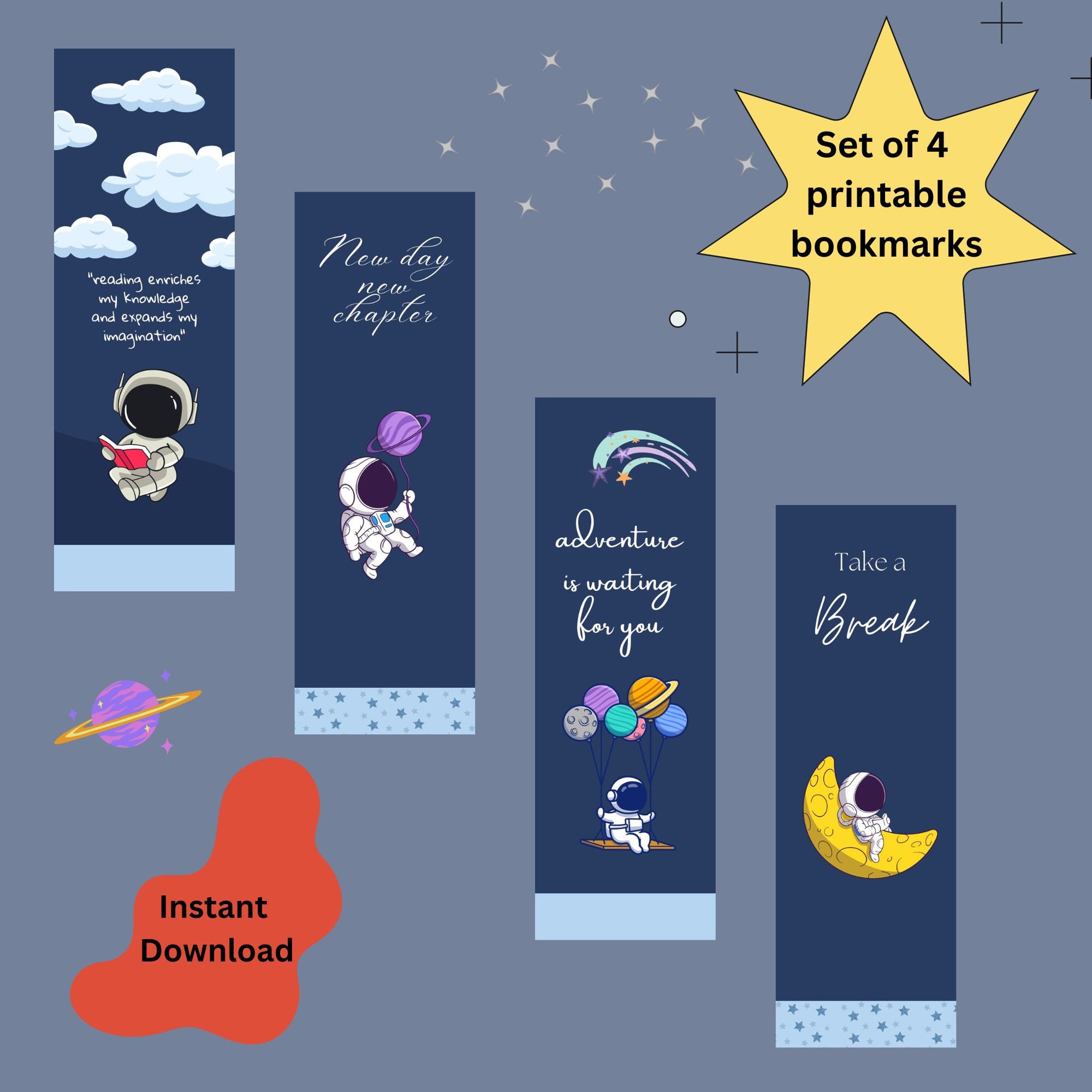 Printable Space Bookmark | Astronaut Bookmark | Kids Bookmark | Galaxy ...