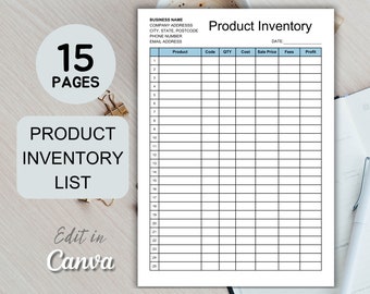 Editable Inventory Product Form Organizer List Tracker Inventory ...