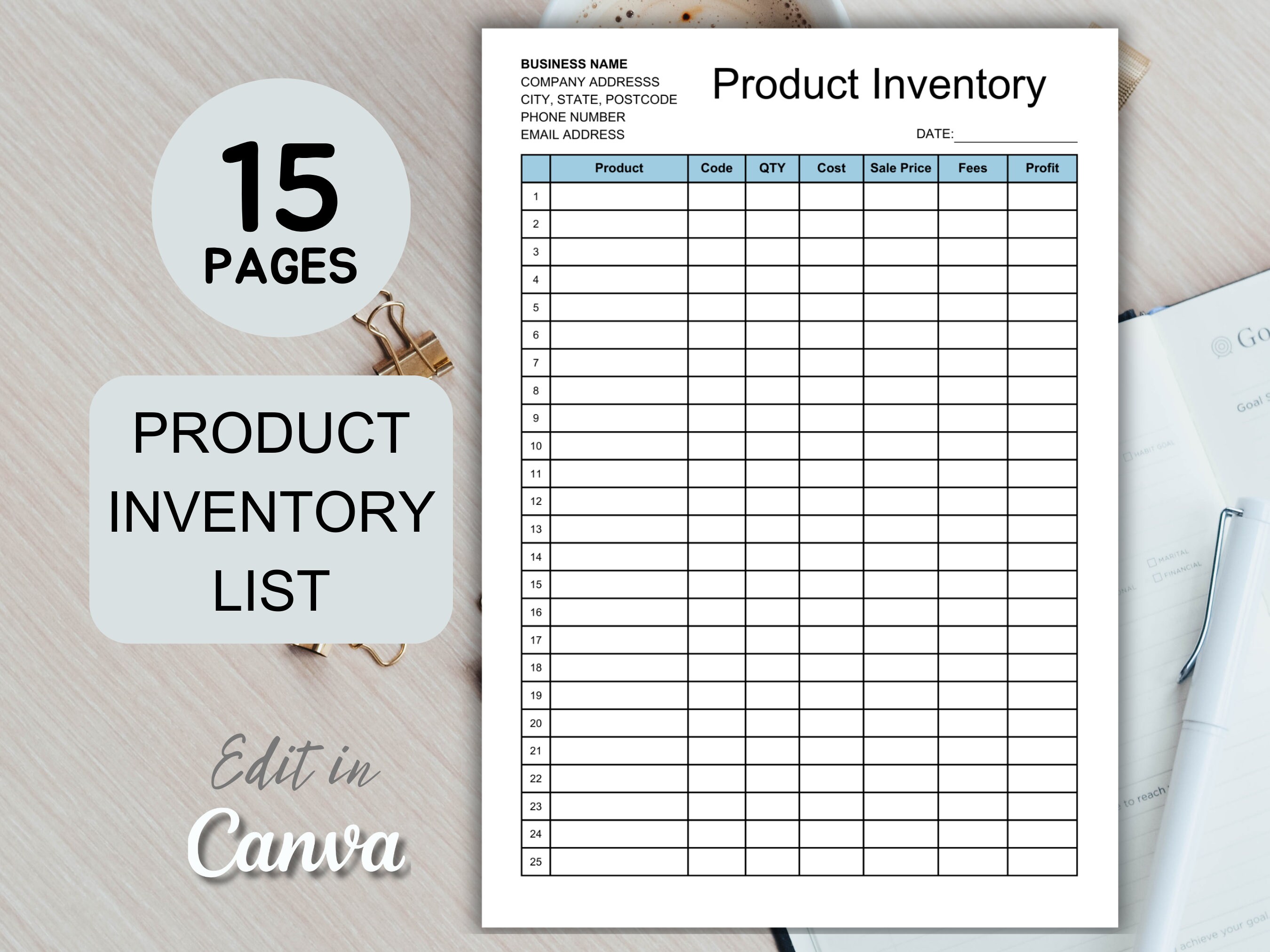 Inventory Product List Tracker Form Editable Inventory Management Sheet ...