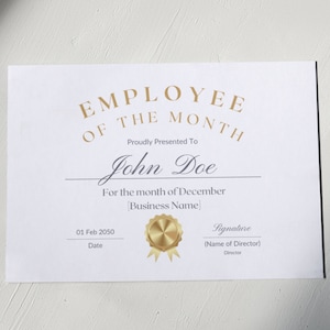 Employee of the Month Award Certificate Award Template Business ...