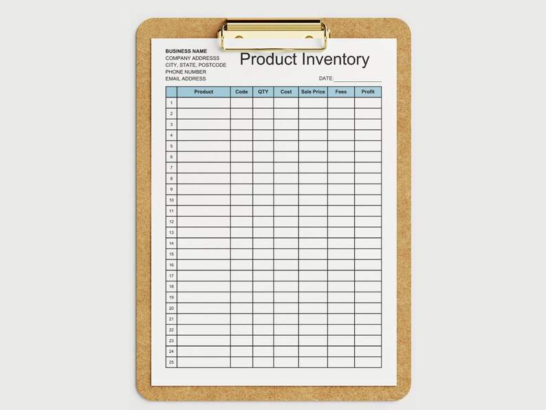 Product Inventory Management Form Organizer Product List Tracker ...