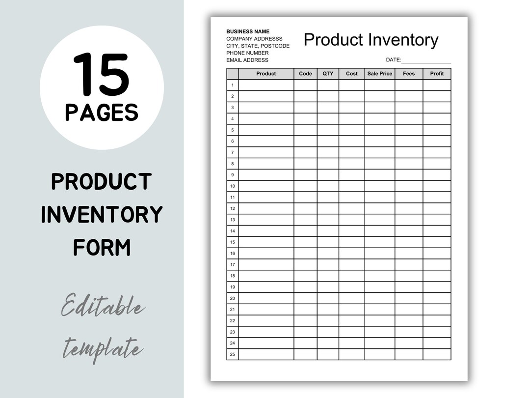 Product Inventory Management Form Organizer Product List Tracker ...