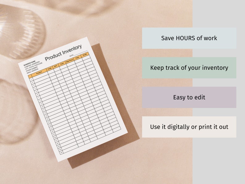Editable Inventory Product Form Organizer List Tracker Inventory ...
