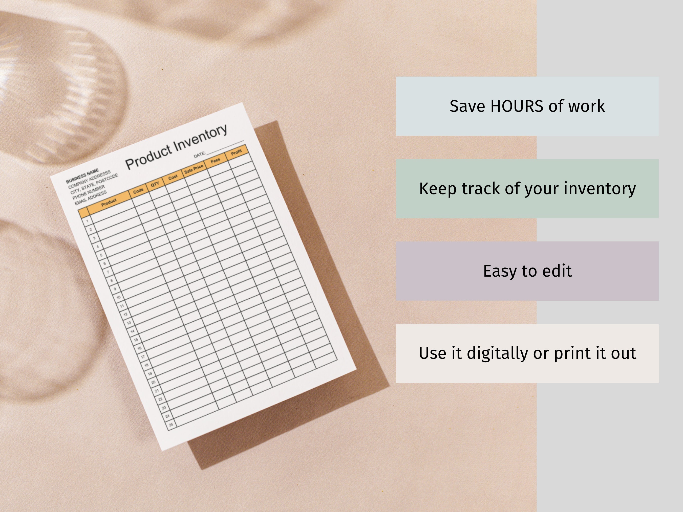 Inventory Product List Tracker Form Editable Inventory - Etsy
