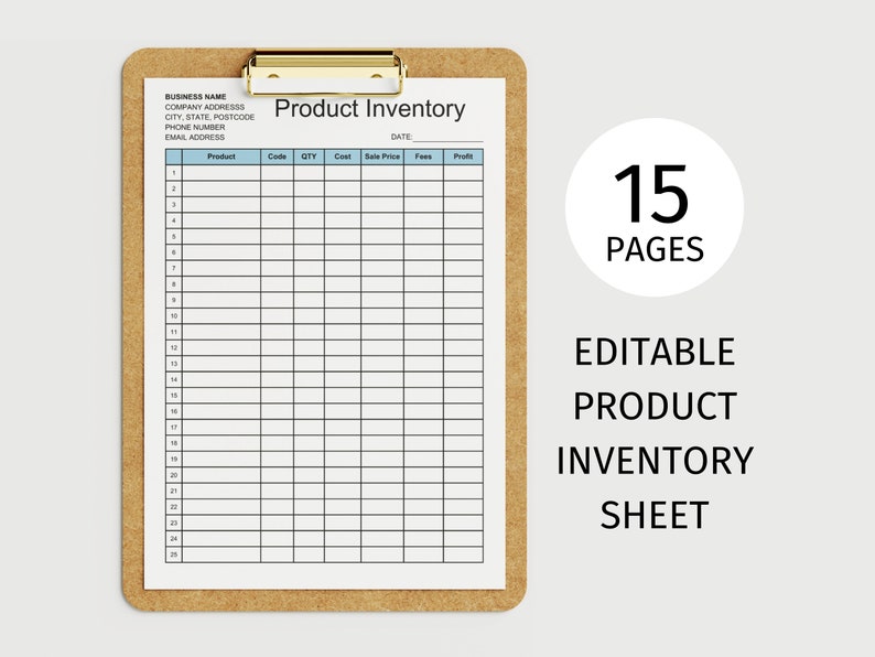 Editable Inventory Product Form Organizer List Tracker Inventory Management Sheet Business ...