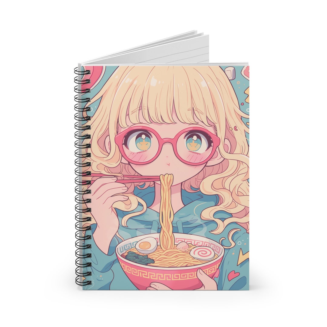 Kawaii Girl Eating Ramen Noodles, Note Book, Ruled Paper, 118 Pages ...