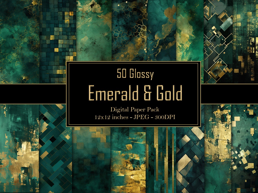 Emerald & Gold Digital Paper Pack - 45 Luxury Patterns - 300dpi, 12x12 ...