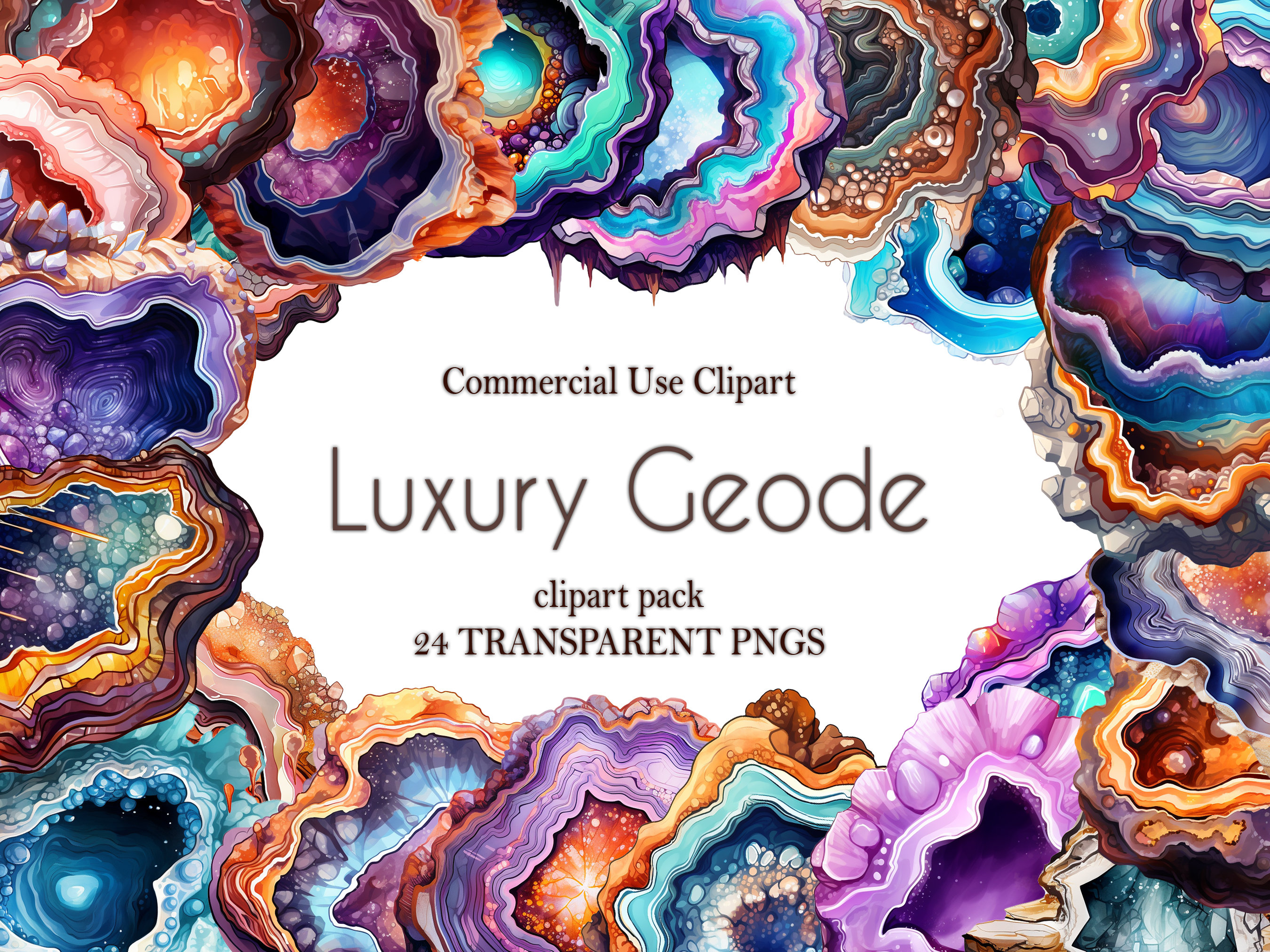Luxury Geode Commercial Use Clipart - 24 Transparent Pngs, 12x12 Inch ...