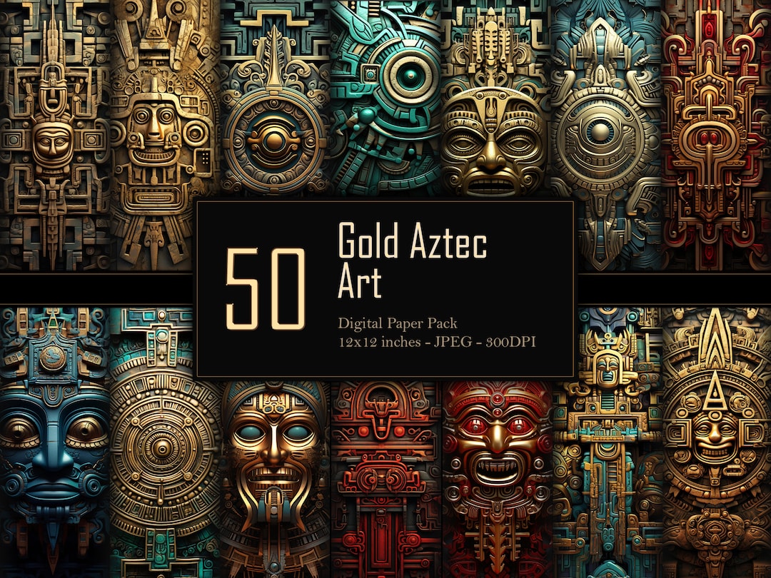 Gold Aztec Art Digital Paper Pack, 12x12 Inch, Ancient Motifs, Mayan ...
