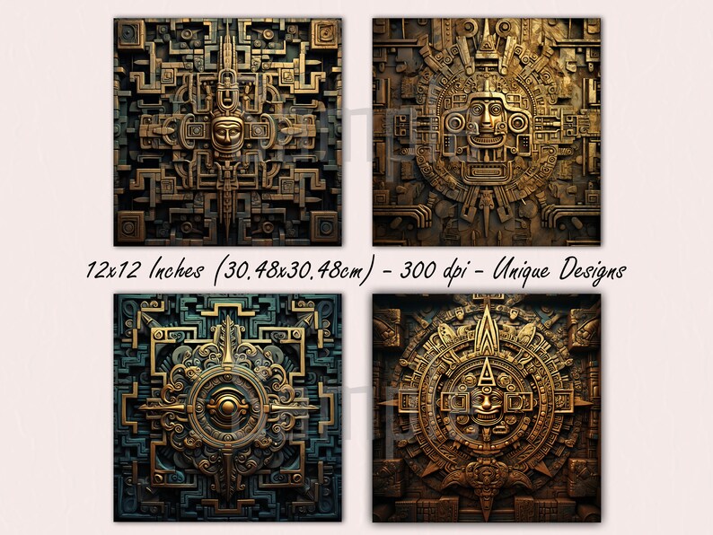 Gold Aztec Art Digital Paper Pack, 12x12 Inch, Ancient Motifs, Mayan ...