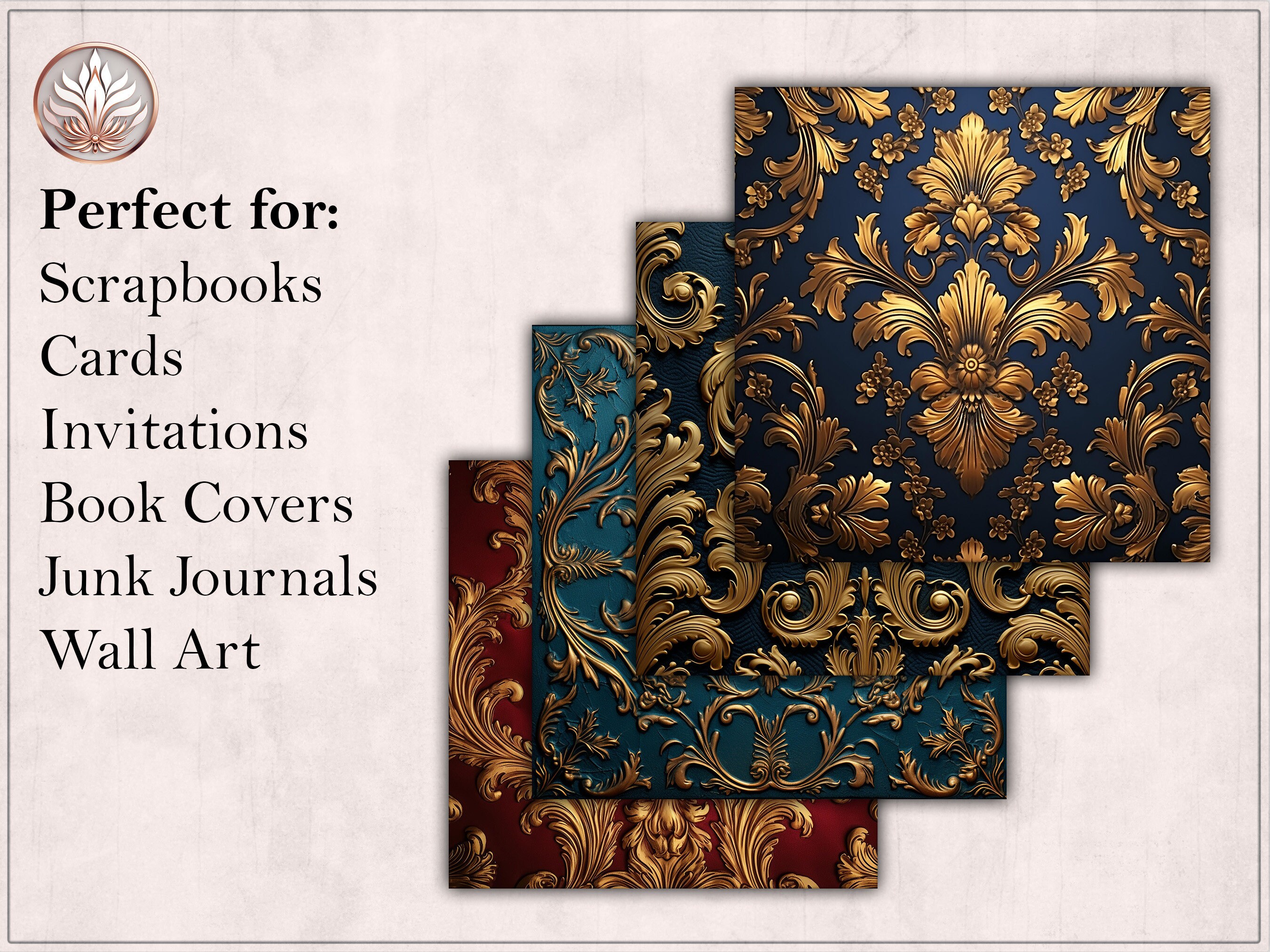 Golden Vintage Royal Patterns Digital Paper Pack, Luxurious Antique ...