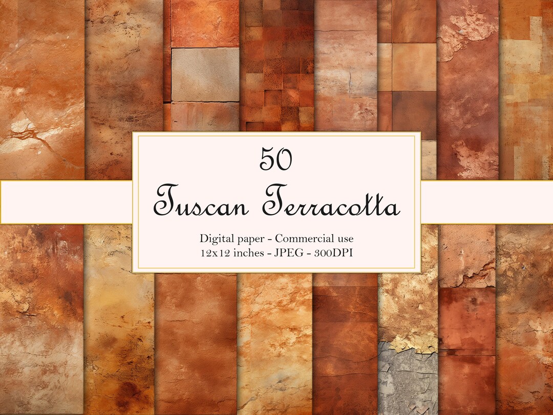Tuscan Terracotta Digital Paper Pack - 50 Images, 12x12 Inch/30.5x30.5 ...