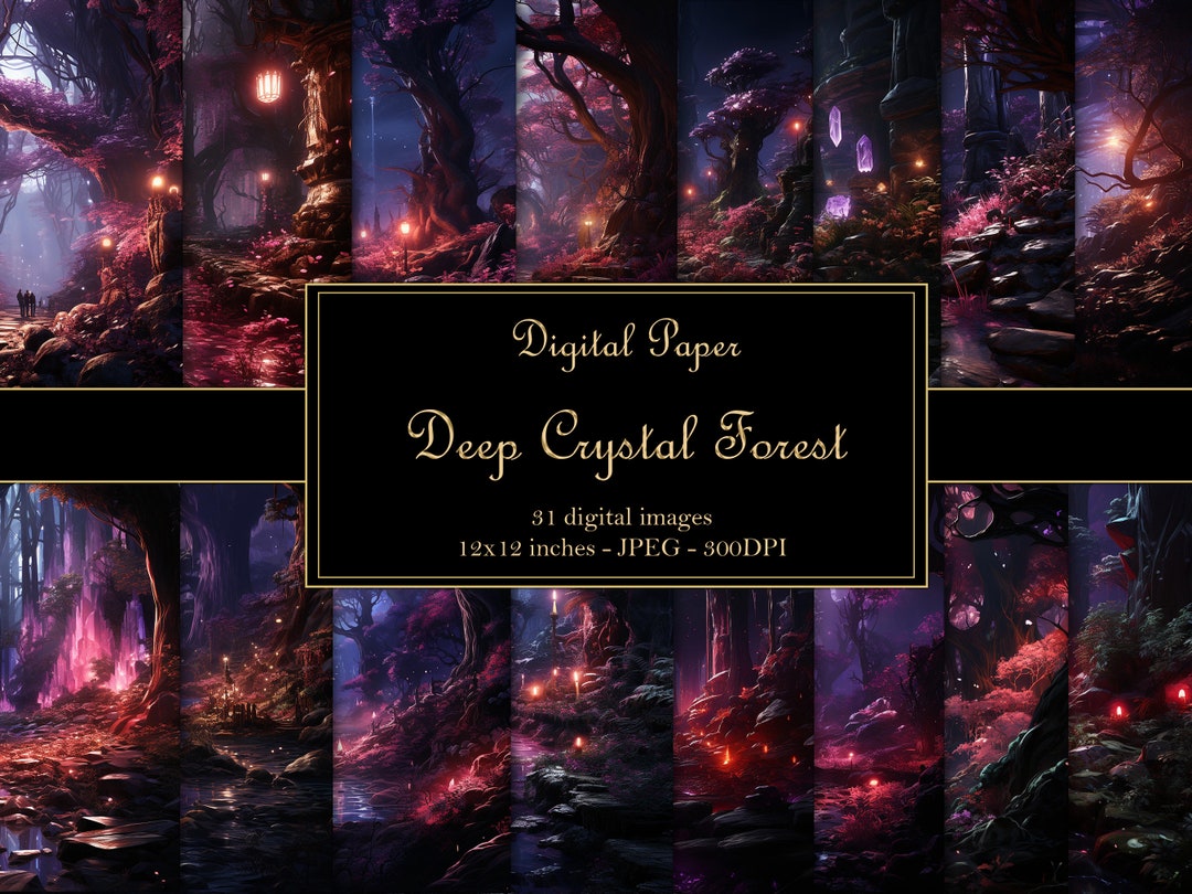 Deep Crystal Forest Digital Paper Pack, Magical Forest, Enchanted Woods ...