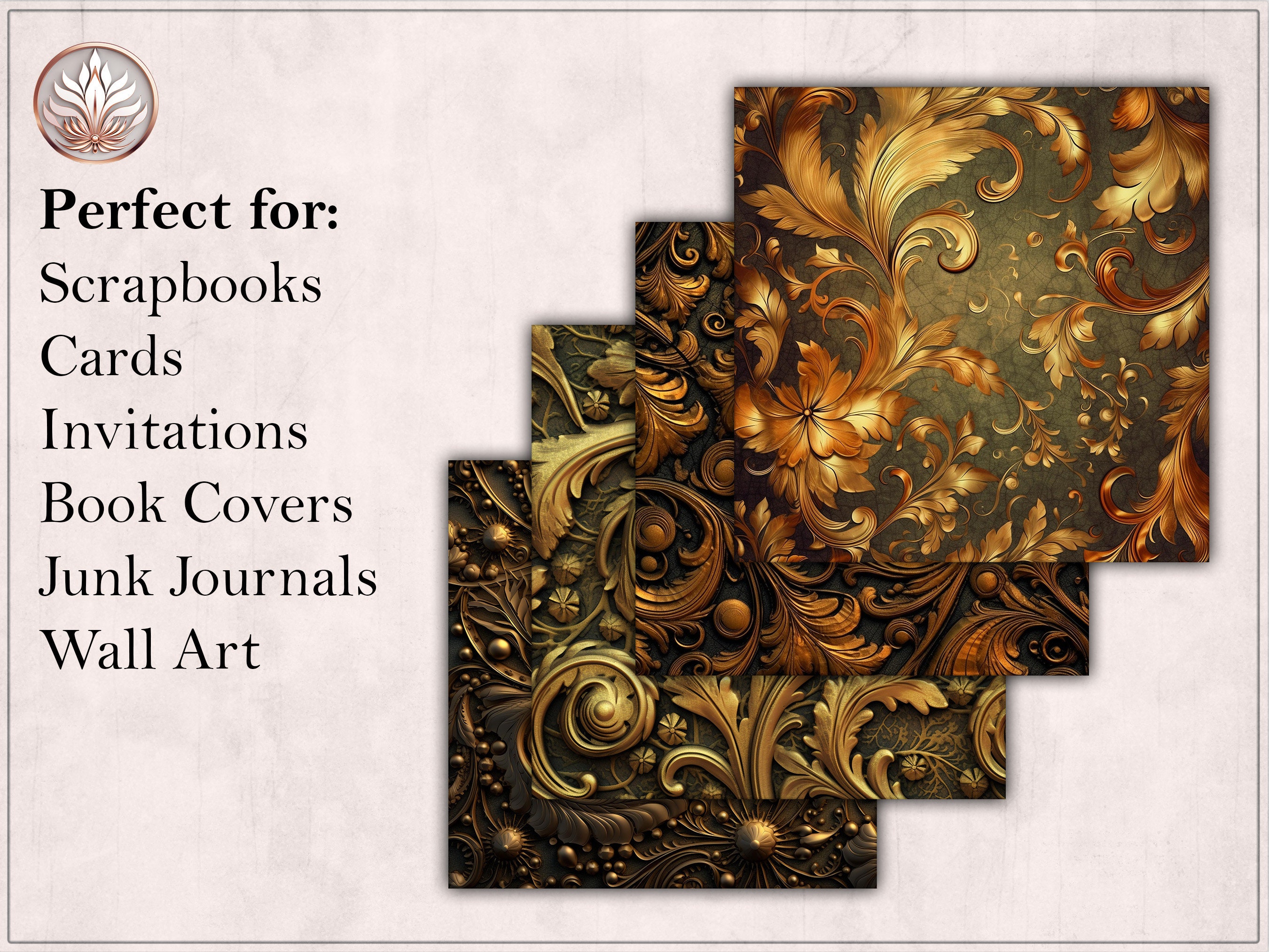 Vintage Gold Filigree Digital Paper Pack - 50 Images, 12x12 Inch/30 ...