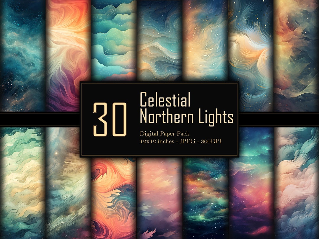 Celestial Northern Lights Digital Paper Pack, Ethereal Aurora Designs ...