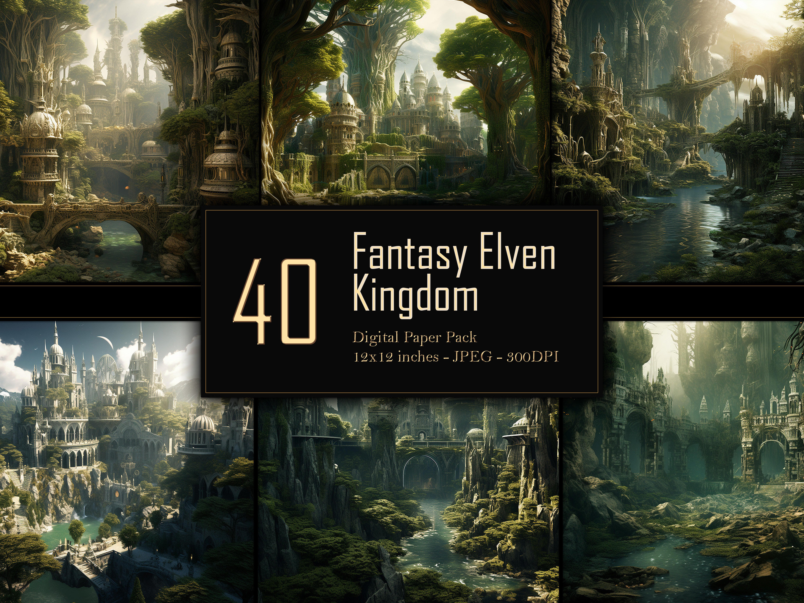 Fantasy Elven Kingdom Digital Paper Pack, Enchanted Elven Lands ...