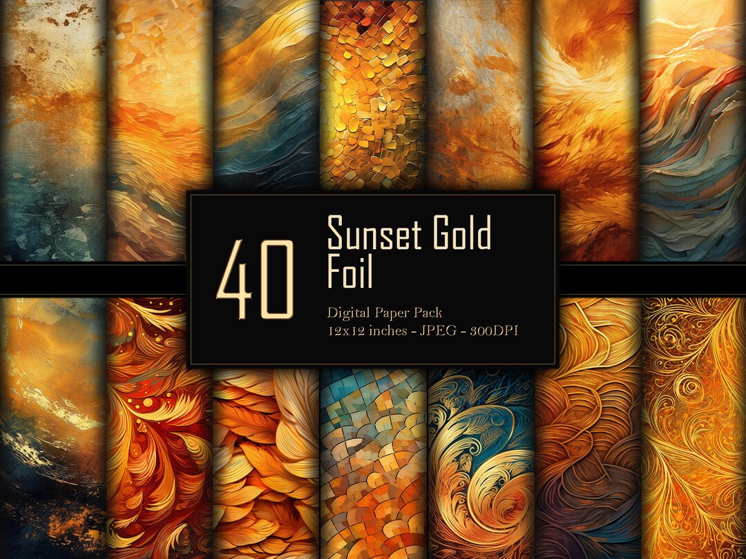 Sunset Gold Foil Digital Paper Pack, Foil With Sunset Colors, 300dpi ...