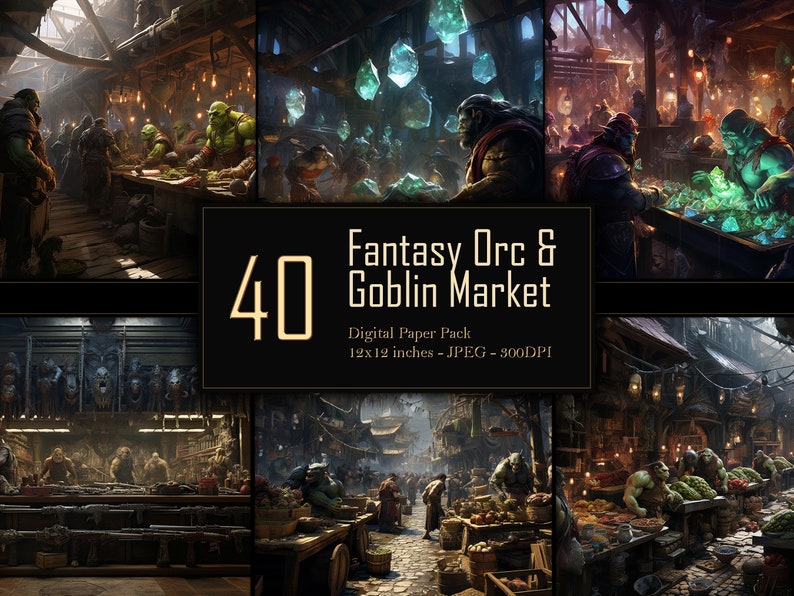 Fantasy Orc & Goblin Market Digital Paper Pack, Mystical Marketplace Designs, Orcish Themed ...