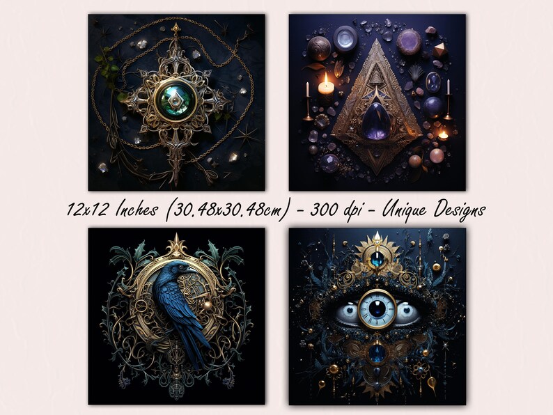 Witch Symbols and Magical Gems Digital Paper Pack, Mystical Charms ...