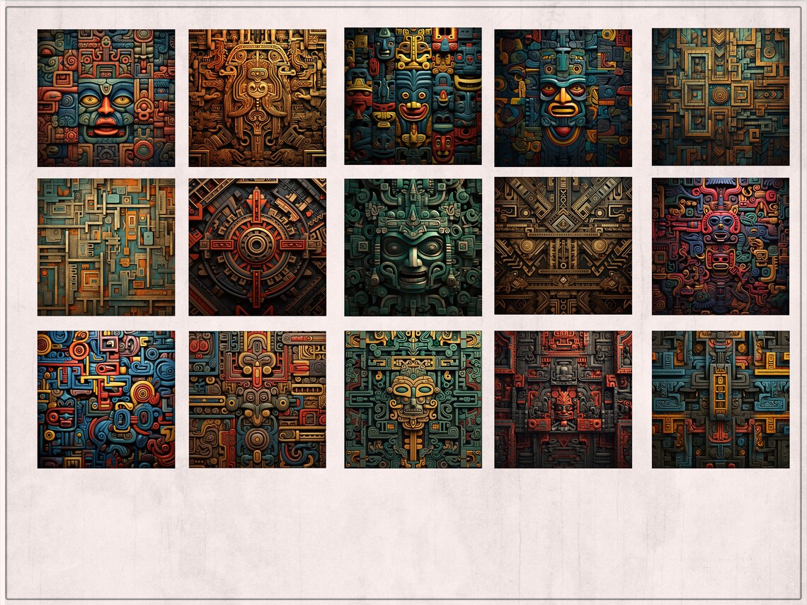 Ancient Mayan Murals, Mayan Art, Mayan Digital Paper Pack, 300DPI ...