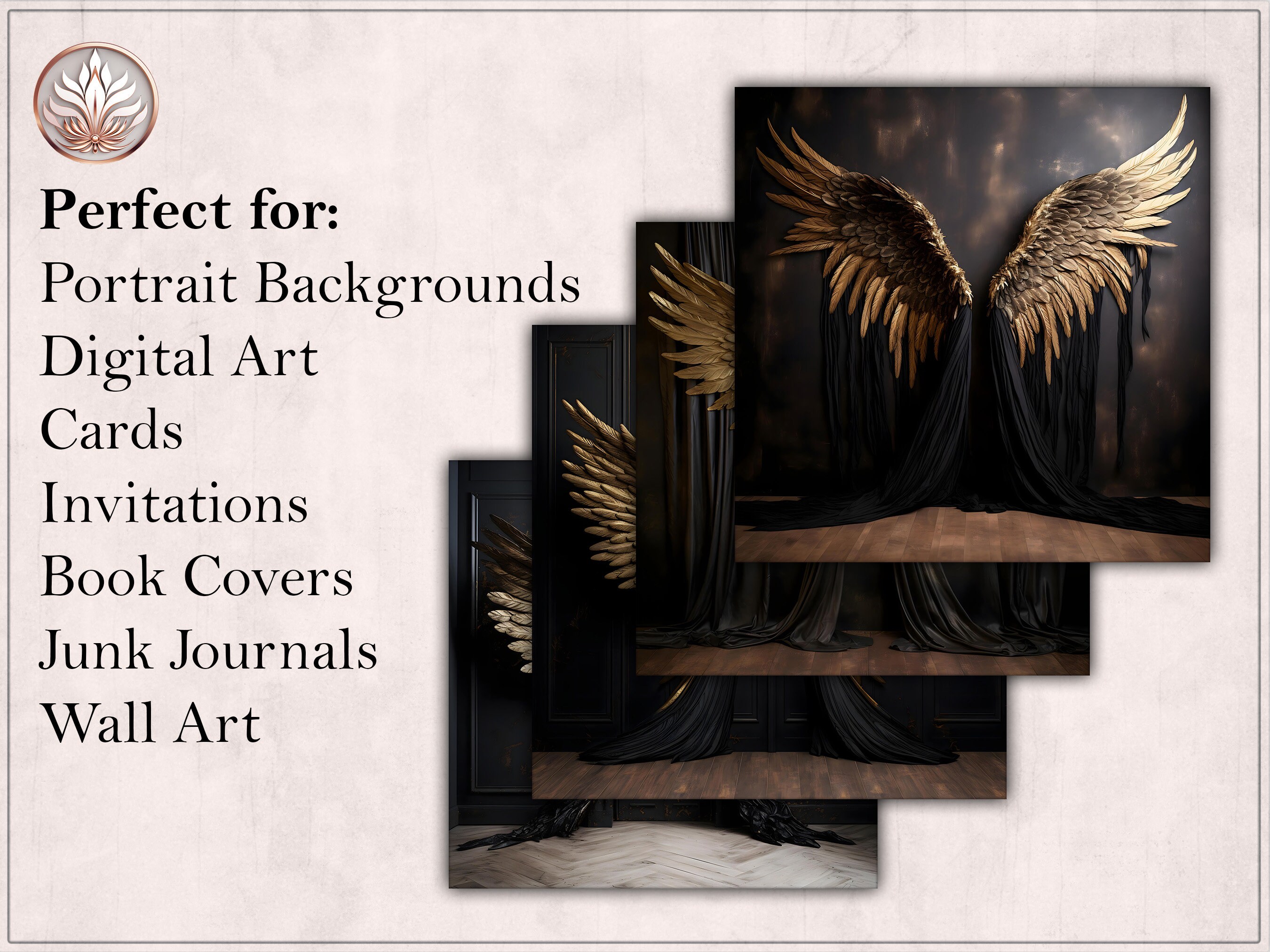 Gilded Dark Angel Wings Digital Photo Backdrop, Portrait Wing ...