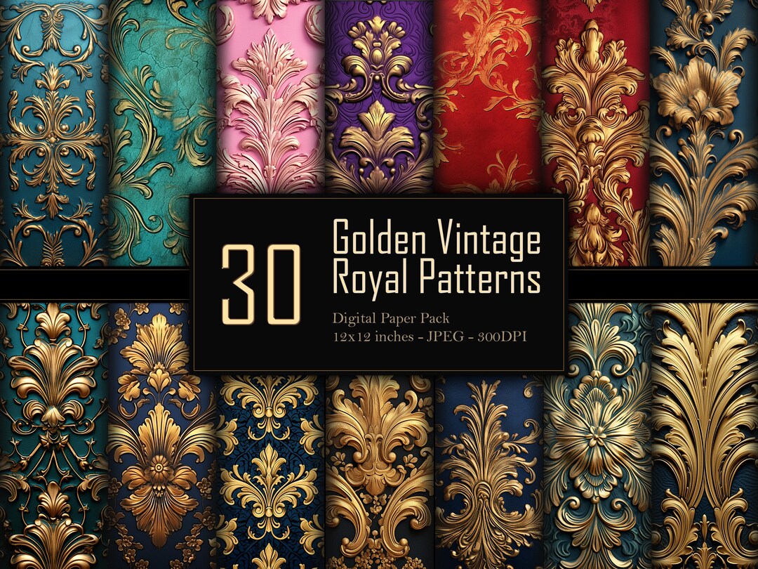 Golden Vintage Royal Patterns Digital Paper Pack, Luxurious Antique ...