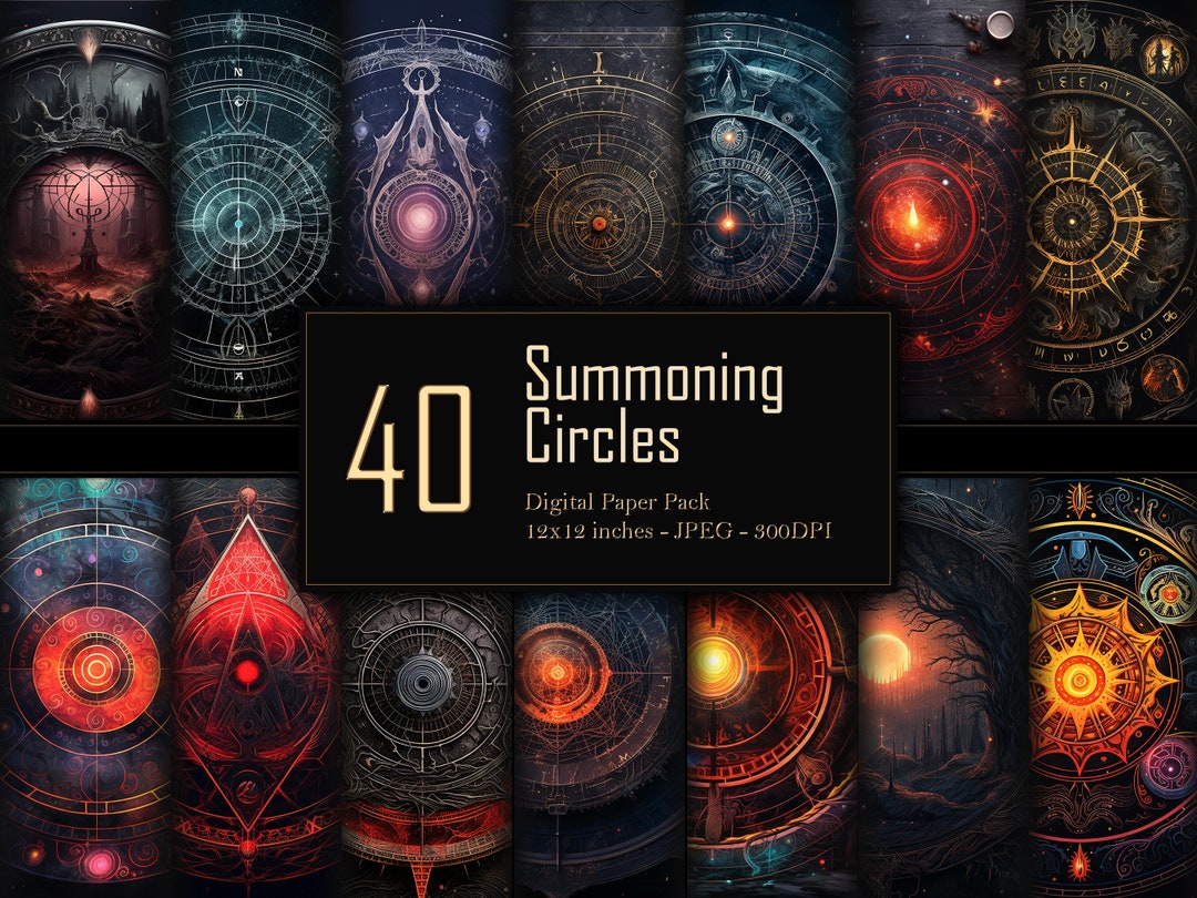 Black Magic Summoning Circles Digital Paper Pack, Occult Patterns ...