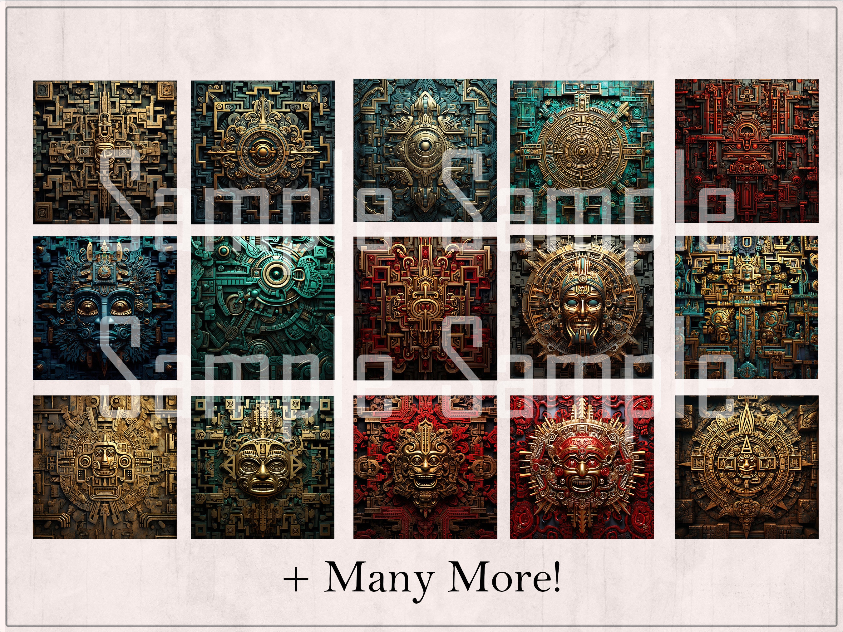 Gold Aztec Art Digital Paper Pack, 12x12 Inch, Ancient Motifs, Mayan ...
