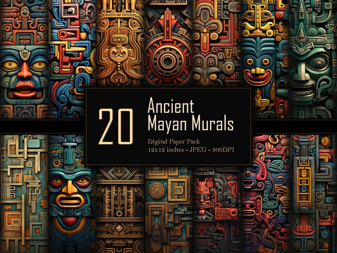 Ancient Mayan Murals, Mayan Art, Mayan Digital Paper Pack, 300DPI ...