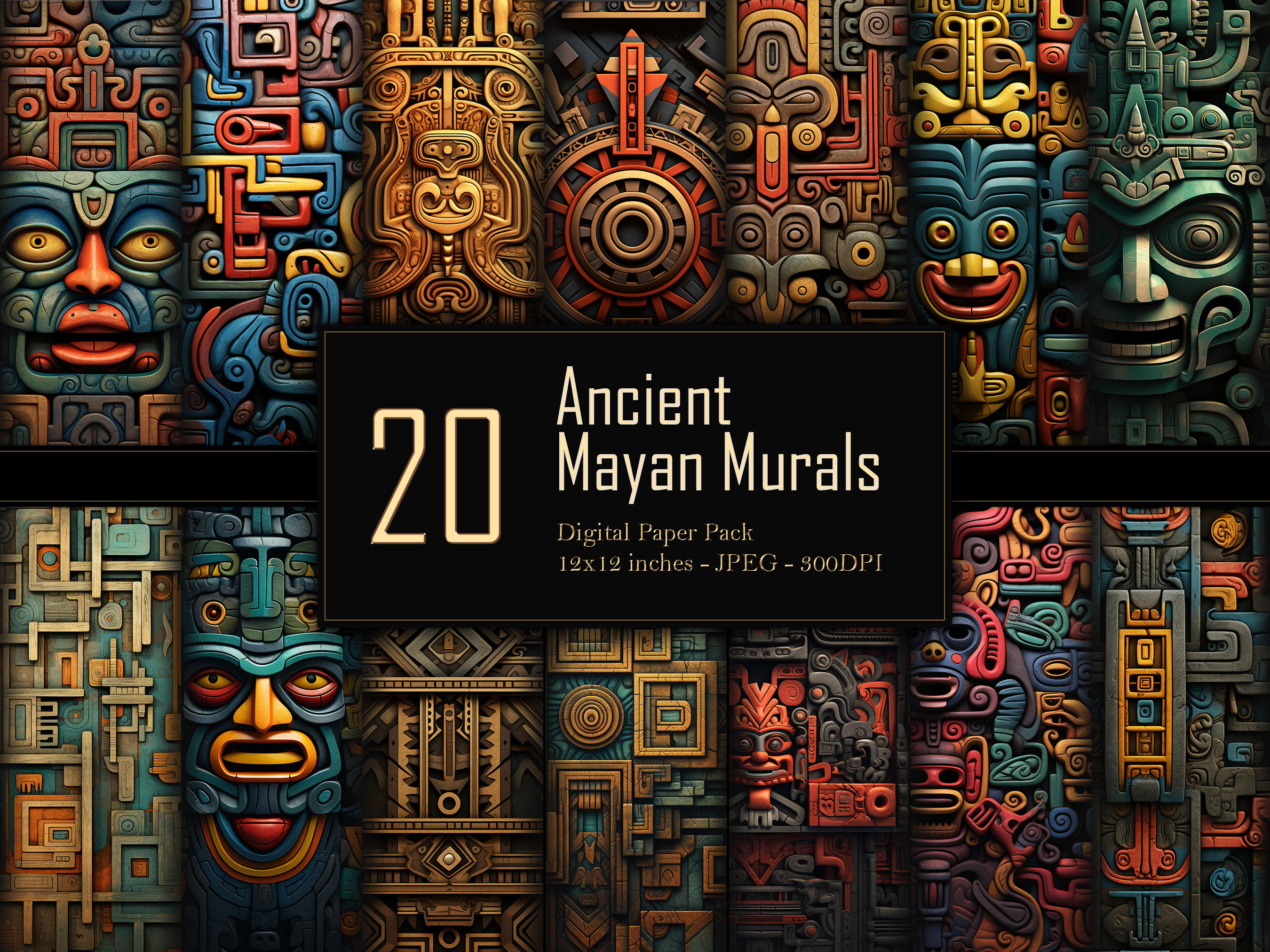 Ancient Mayan Murals, Mayan Art, Mayan Digital Paper Pack, 300DPI ...