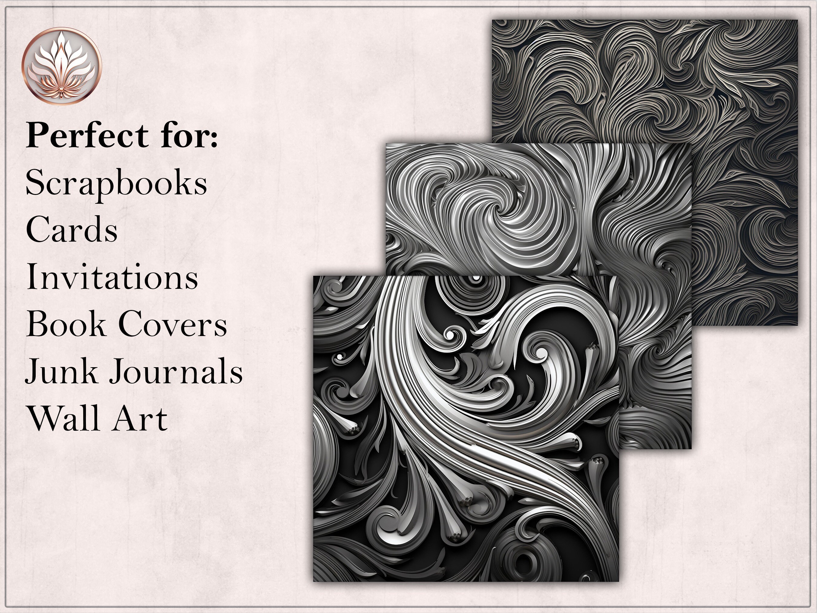 Pristine Platinum Swirls Digital Paper Pack - 50 Images, Luxury Metal ...