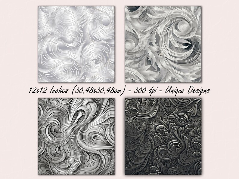 Pristine Platinum Swirls Digital Paper Pack - 50 Images, Luxury Metal ...